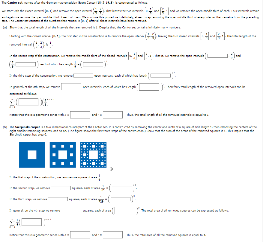 Solved The Cantor set, named after the German mathematician | Chegg.com