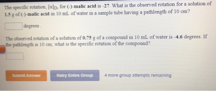 Solved The specific rotation, [a]D, for (-)-rnalic acid | Chegg.com