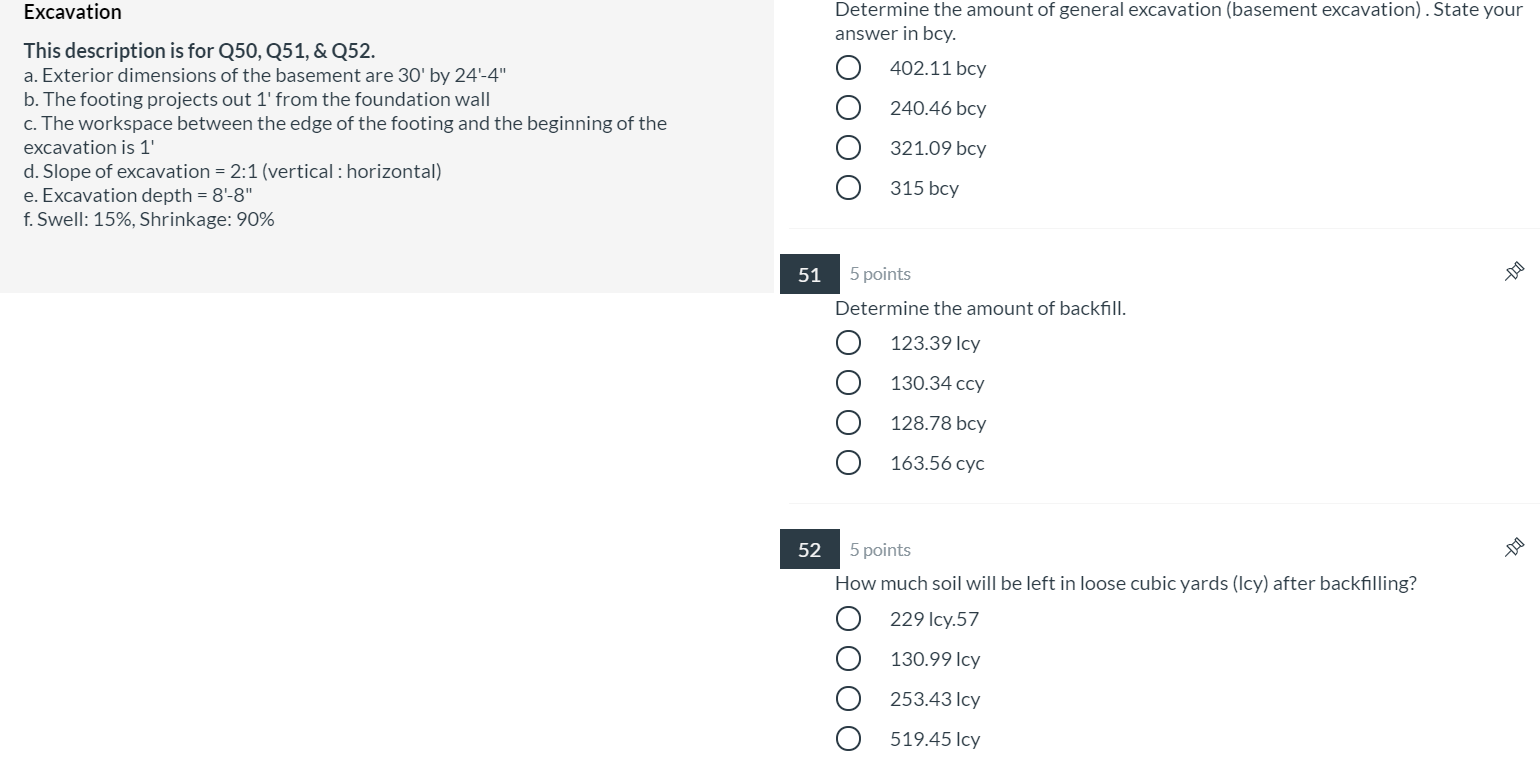 Solved Excavation Determine the amount of general excavation | Chegg.com