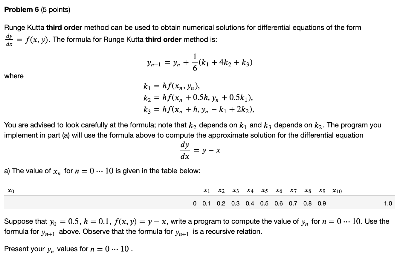 Solved Problem 6 5 Points Runge Kutta Third Order Method 