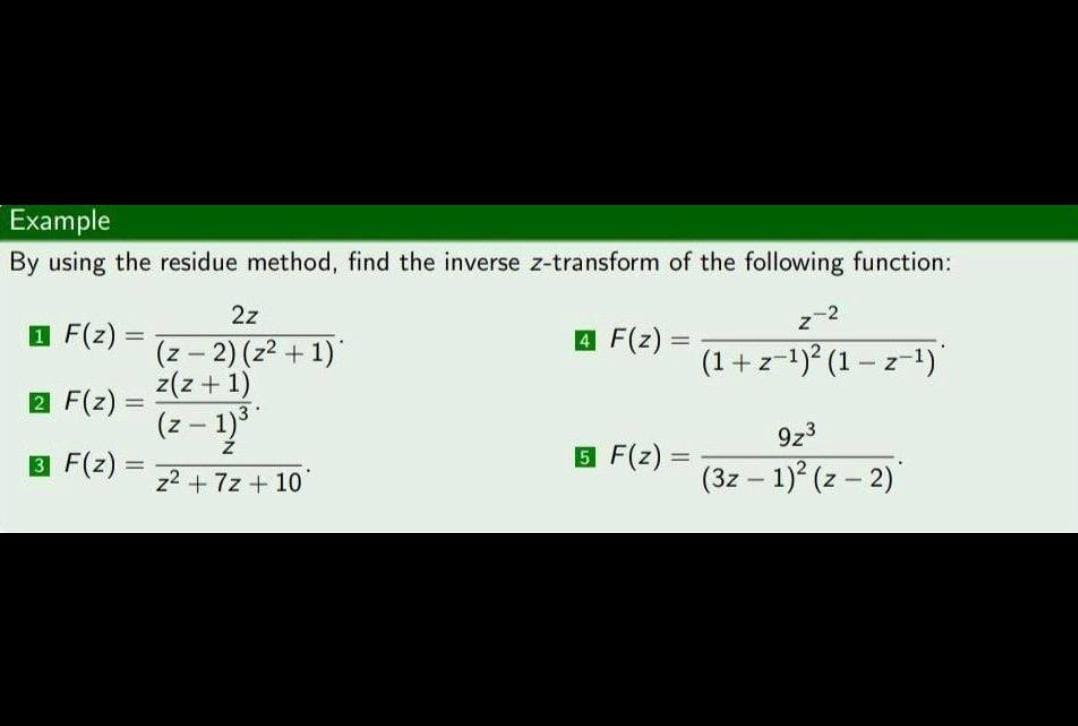 Solved ExampleBy ﻿using the residue method, find the inverse | Chegg.com