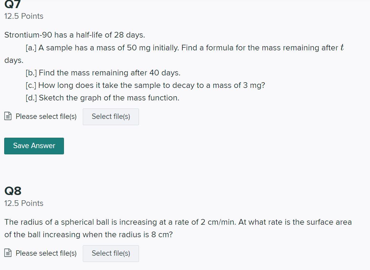 Solved Q7 12.5 Points Strontium-90 has a half-life of 28 | Chegg.com