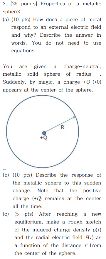 Solved 3. [25 points) Properties of a metallic sphere: (a) | Chegg.com