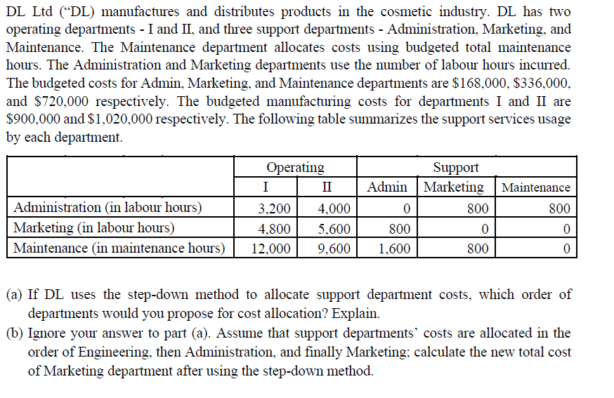 Solved DL Ltd (“DL) manufactures and distributes products in | Chegg.com