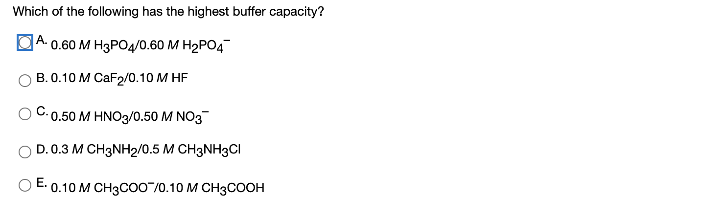 Solved Which of the following has the highest buffer | Chegg.com