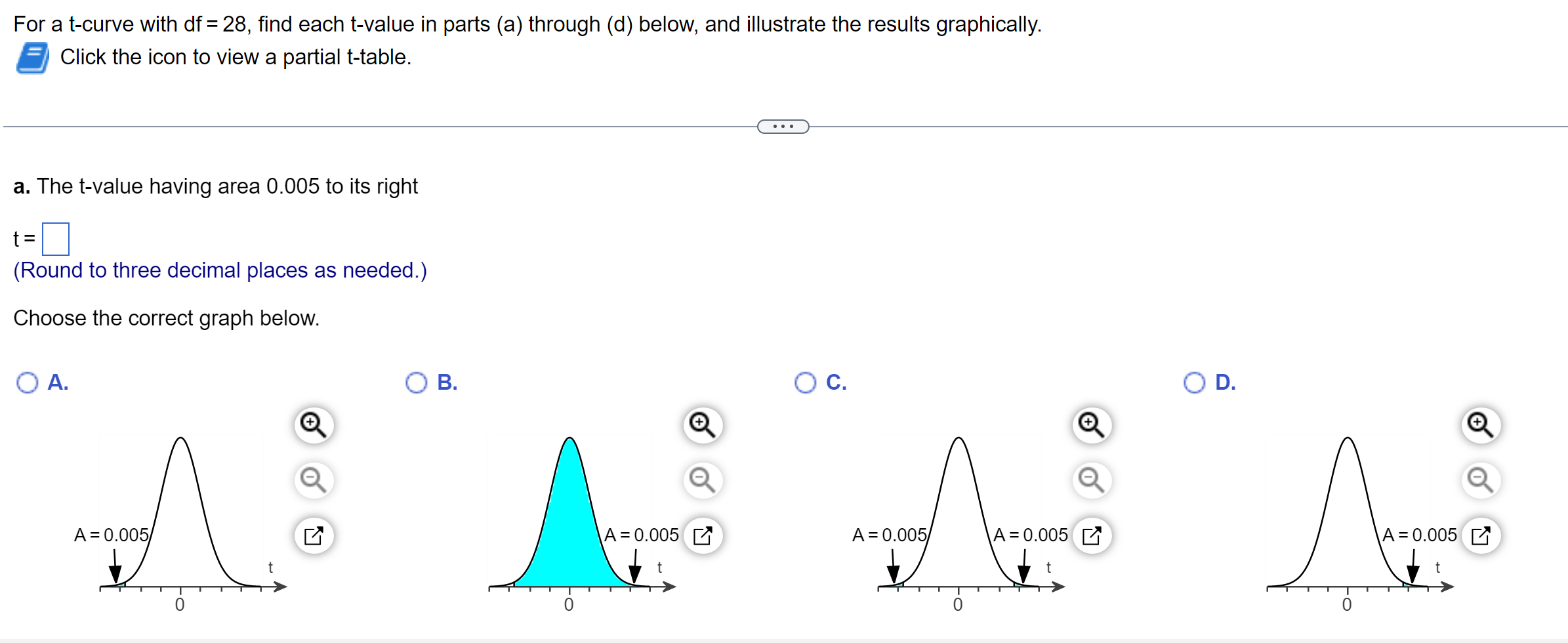 Solved For a t-curve with df = 28, find each t-value in | Chegg.com