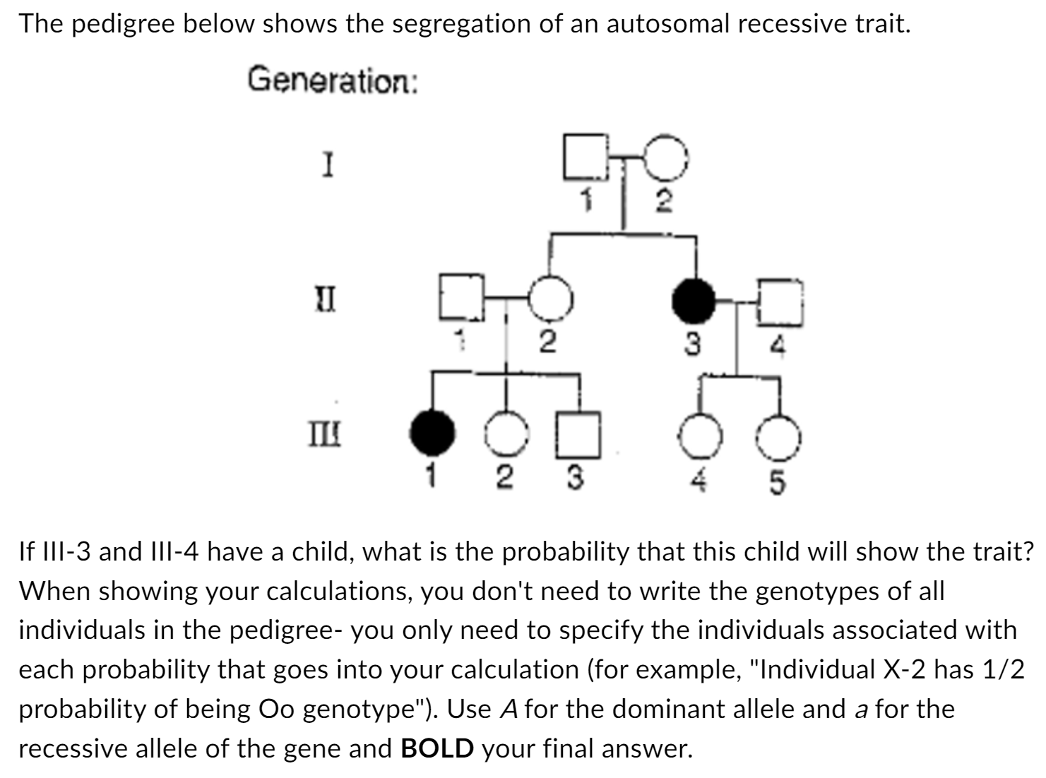 Solved The pedigree below shows the segregation of an | Chegg.com