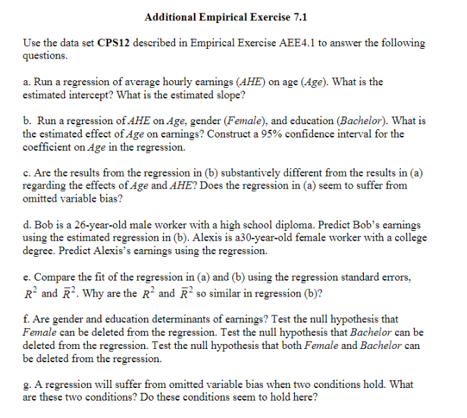 Additional Empirical Exercise 7.1 Use the data set | Chegg.com