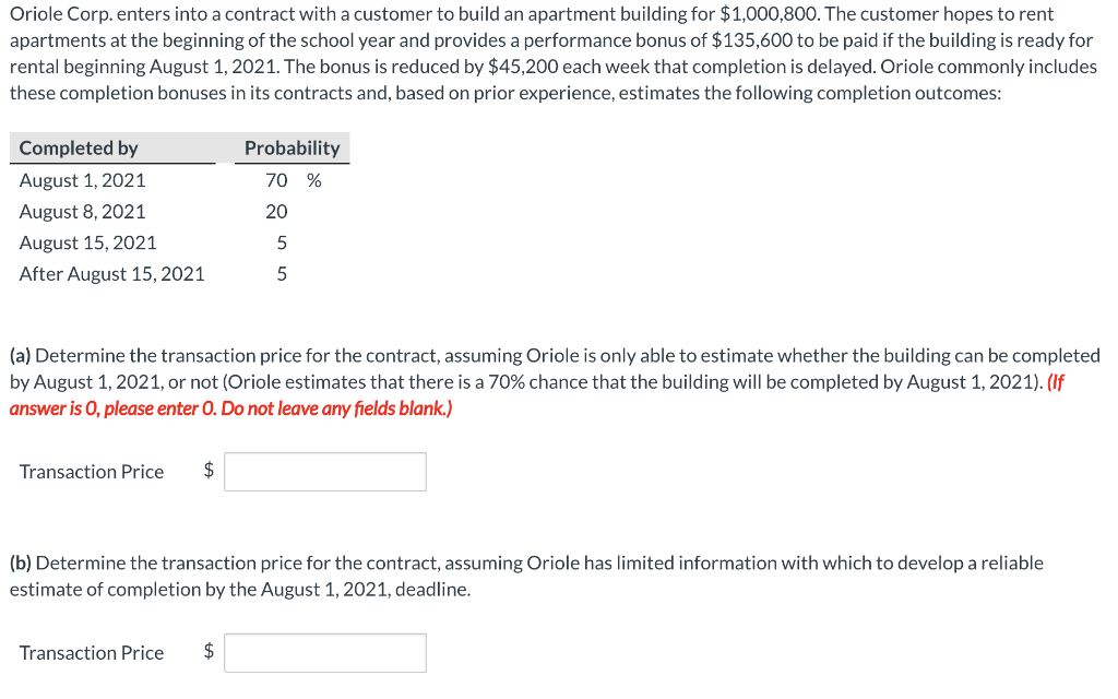 Solved Oriole Corp.enters into a contract with a customer to | Chegg.com