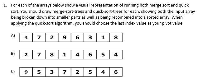 Solved 1. For each of the arrays below show a visual | Chegg.com
