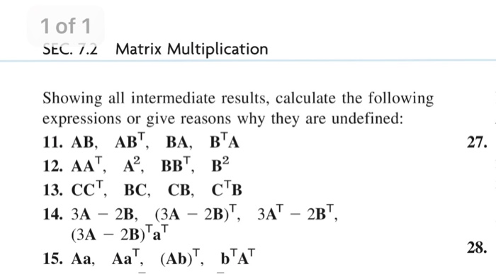 Solved 1 of 1 SEC. 7.2 Matrix Multiplication Showing all | Chegg.com