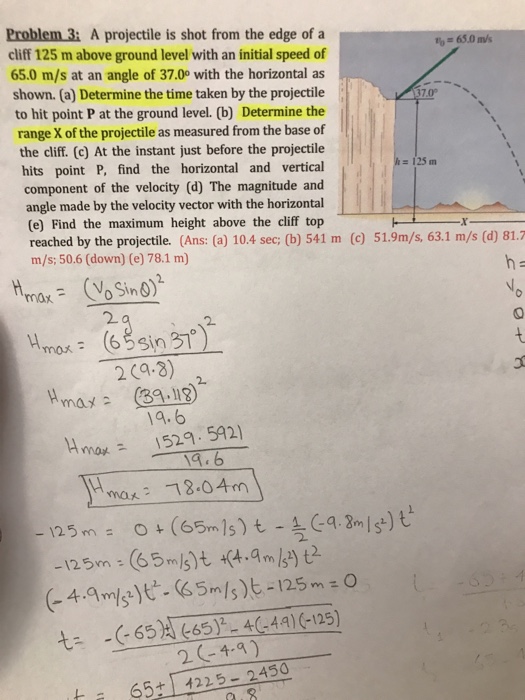 Solved A projectile is shot from the edge of a cliff 125 m | Chegg.com