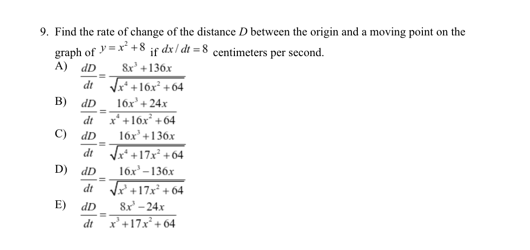 Solved 9. Find the rate of change of the distance D between | Chegg.com