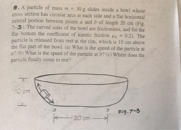 Solved A particle of mass m = 30 g slides inside a bowl | Chegg.com