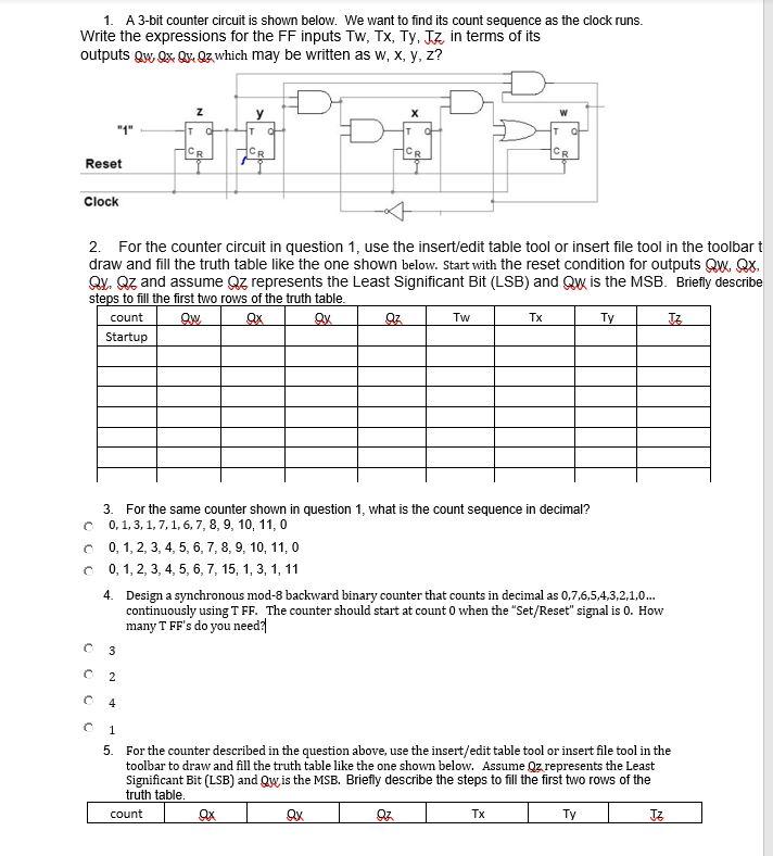Solved 1. A 3-bit counter circuit is shown below. We want to | Chegg.com