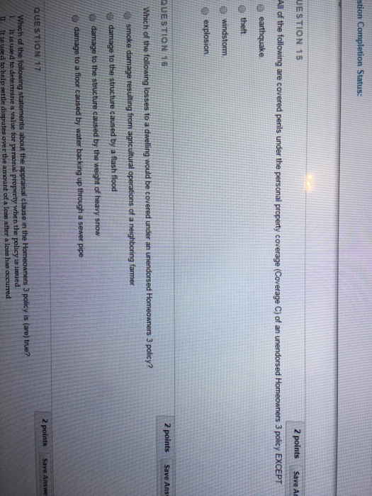Solved All of the following are covered perils under the | Chegg.com