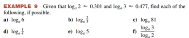 Solved EXAMPLE 9 Given that log, 20.301 and log, 30.477, | Chegg.com