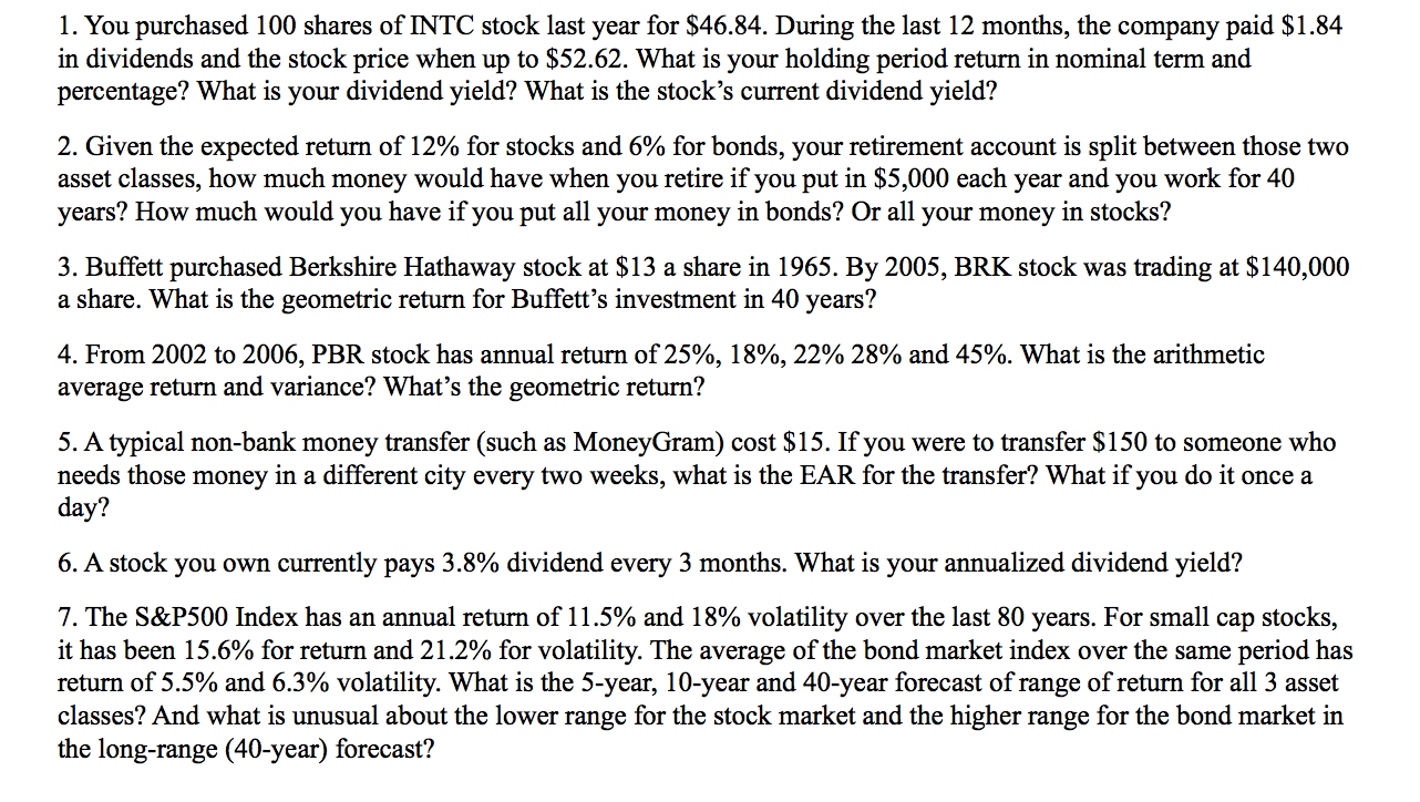 Solved 1. You purchased 100 shares of INTC stock last year | Chegg.com