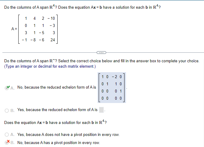 Solved Do the columns of A span R4 ? Does the equation Ax=b | Chegg.com