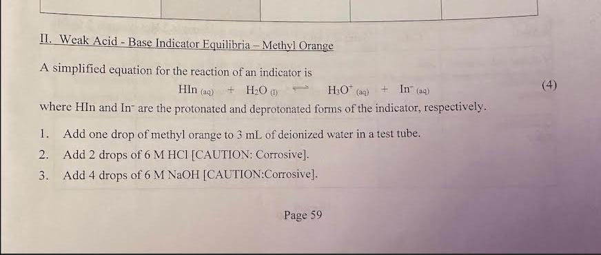 Solved 11. Weak Acid - Base Indicator Equilibria - Methyl | Chegg.com