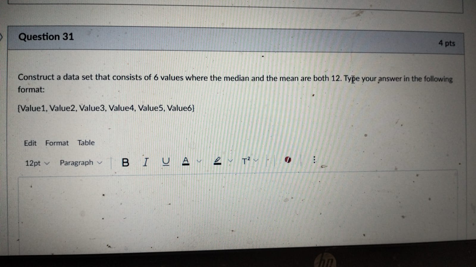 Solved Question 31 4 pts Construct a data set that consists | Chegg.com
