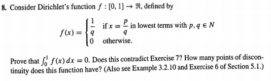 Solved 8. Consider Dirichlet's function f : [0, 1] → R, | Chegg.com