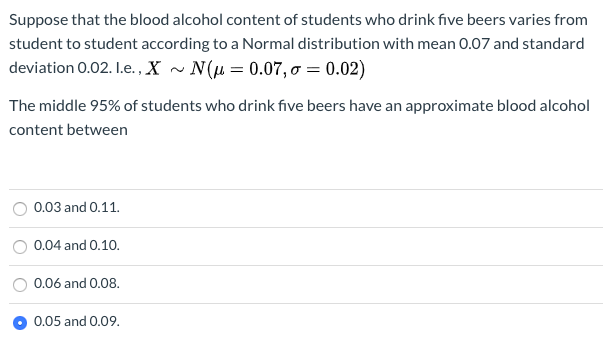 Solved Suppose that the blood alcohol content of students | Chegg.com