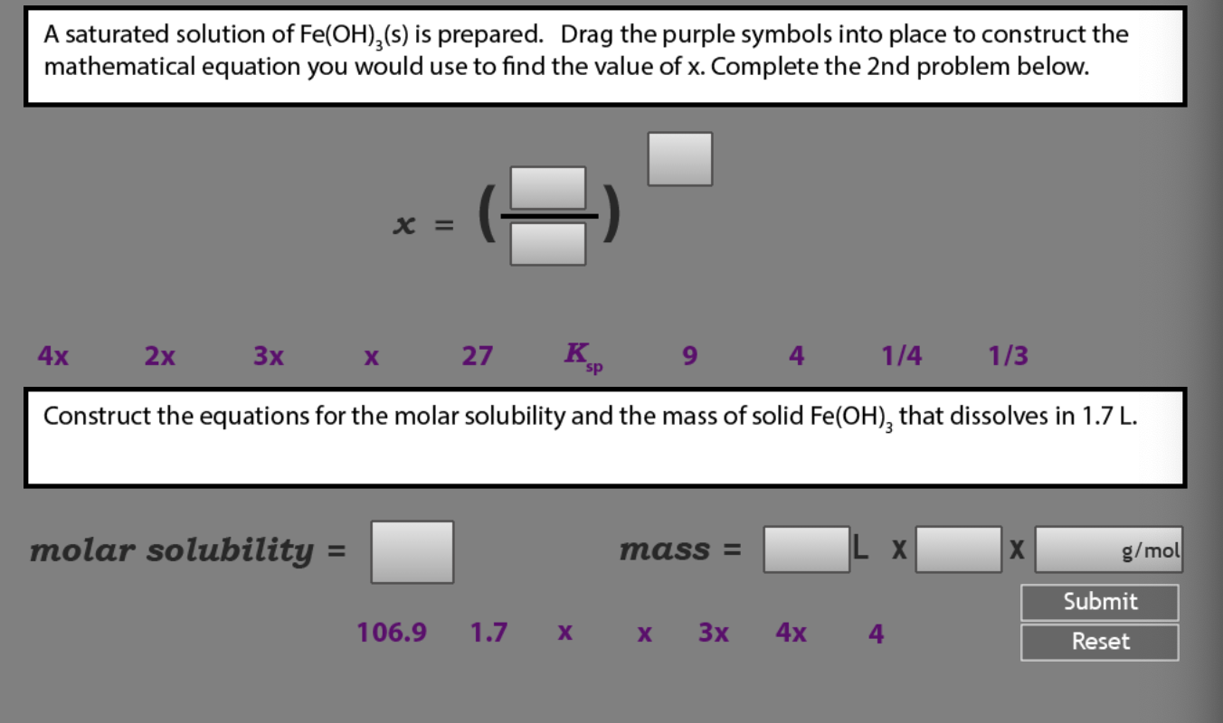 Solved A saturated solution of Fe(OH)(s) is prepared. Drag | Chegg.com