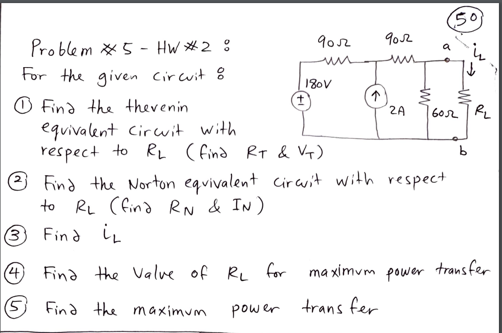 Solved Problem ×5- HW*2: For the given circuit:(1) ﻿Find the | Chegg.com