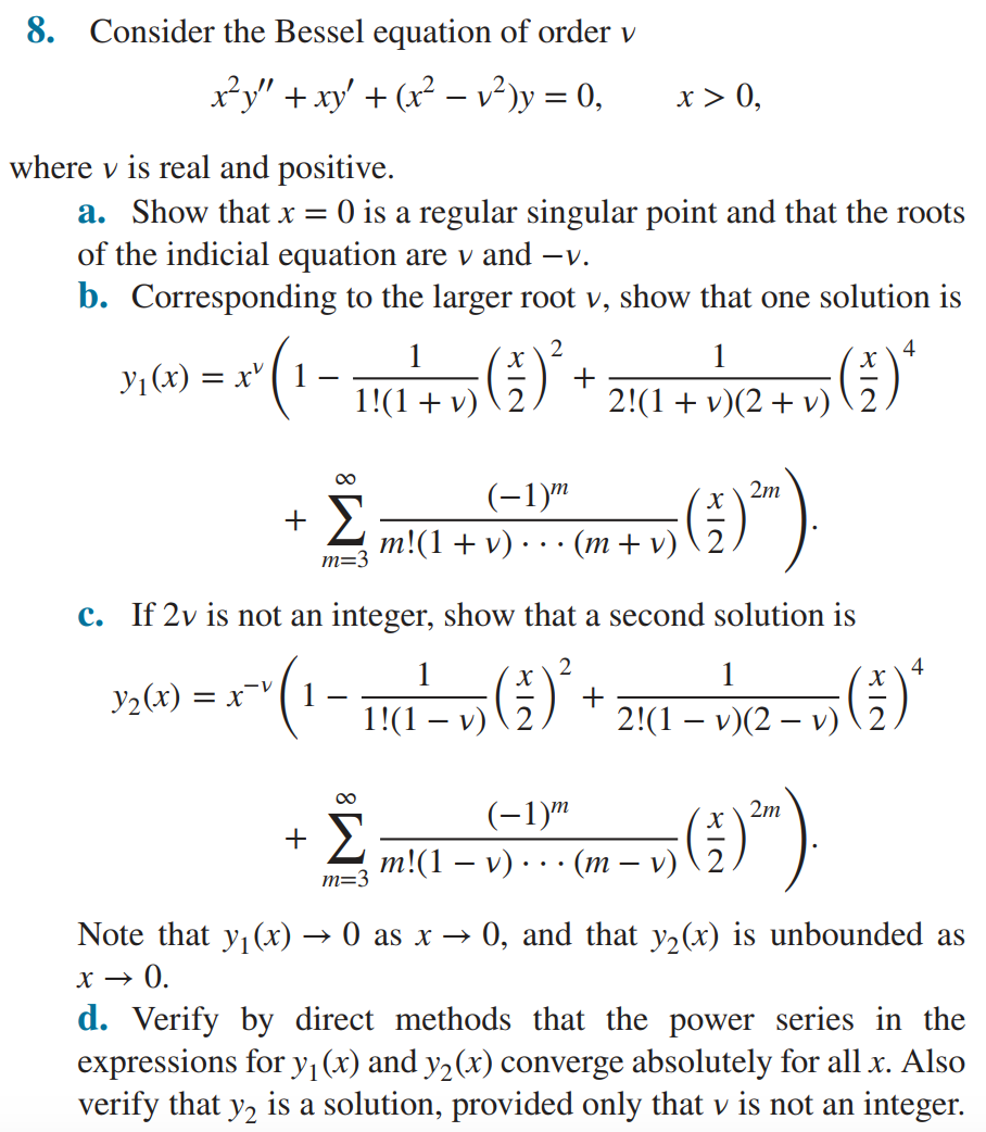 Solved 8. Consider the Bessel equation of order v | Chegg.com