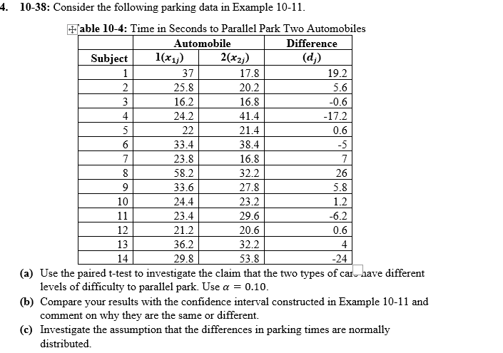 Solved : Consider the following parking data in Example | Chegg.com