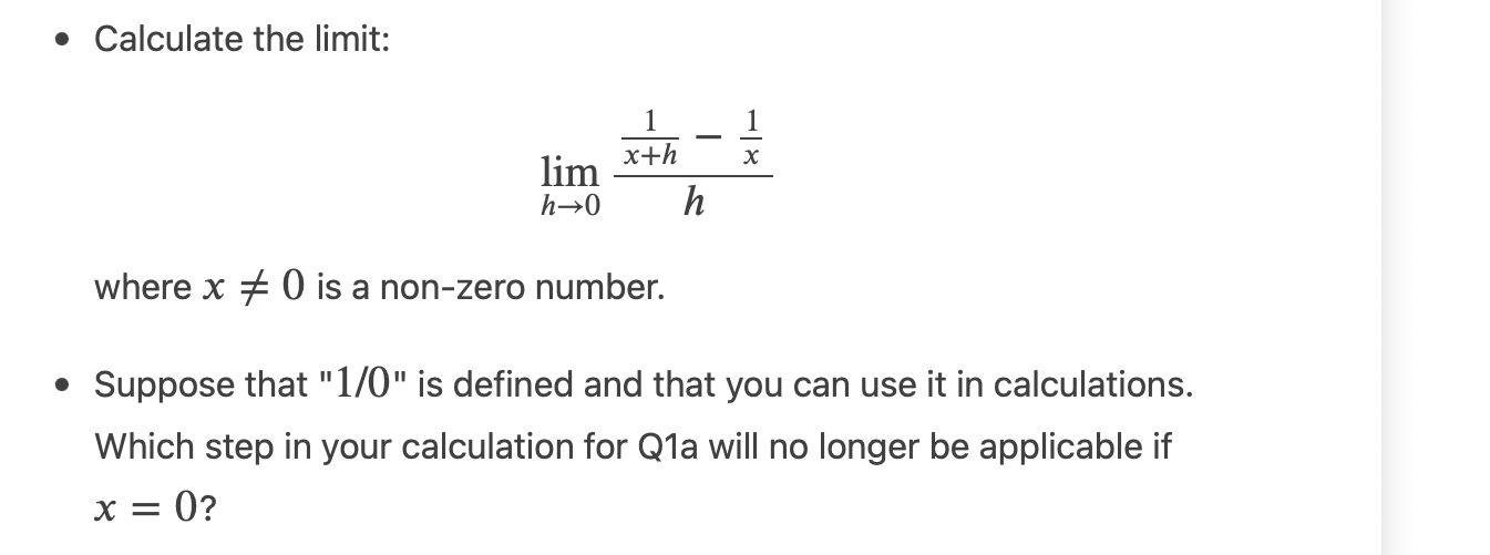 Solved - Calculate the limit: limh→0hx+h1−x1 where x =0 is a | Chegg.com