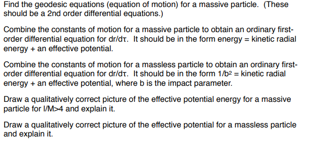 Find the geodesic equations (equation of motion) for | Chegg.com