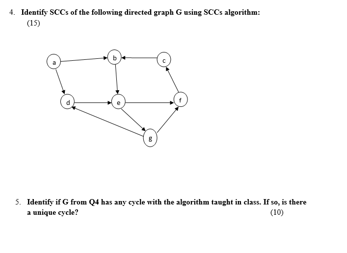 4. Identify SCCs of the following directed graph G | Chegg.com