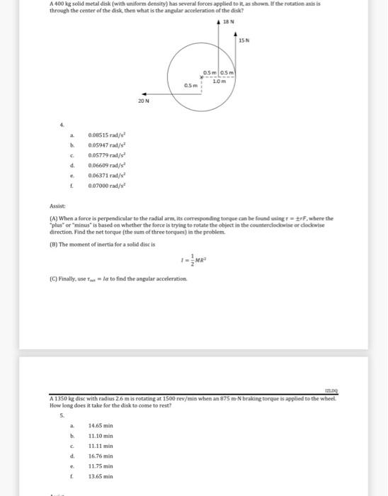 Solved A 400 kg solid metal disk (with uniform density) has | Chegg.com