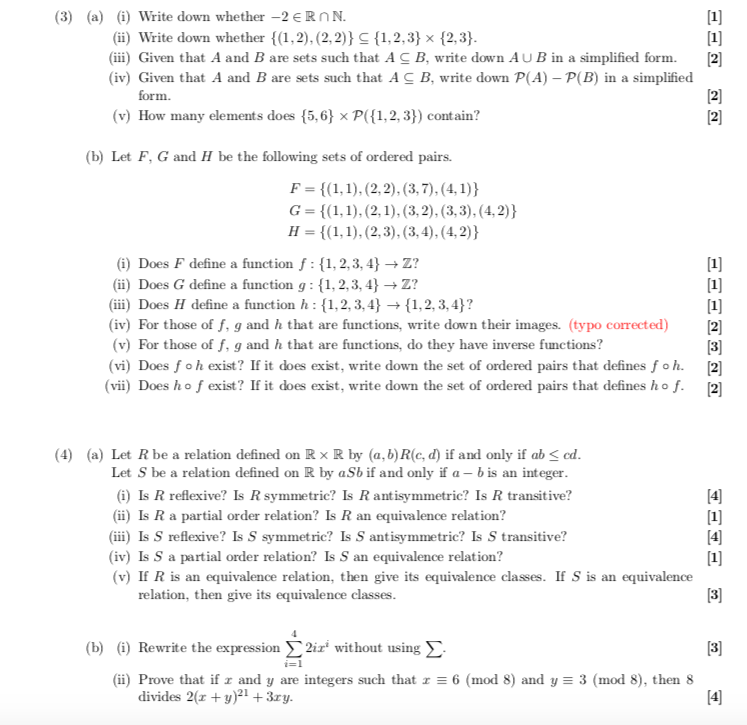 Solved (3) (a) ( Write down whether -2 RnN (ii) Write down | Chegg.com
