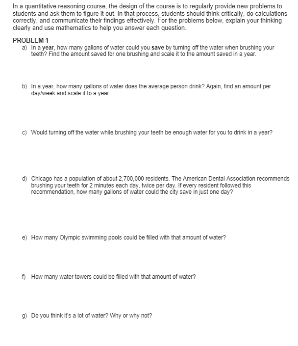 Solved In a quantitative reasoning course, the design of the | Chegg.com