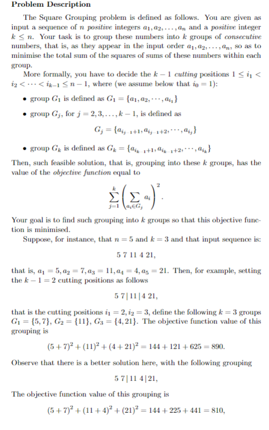 Problem Description The Square Grouping problem is | Chegg.com