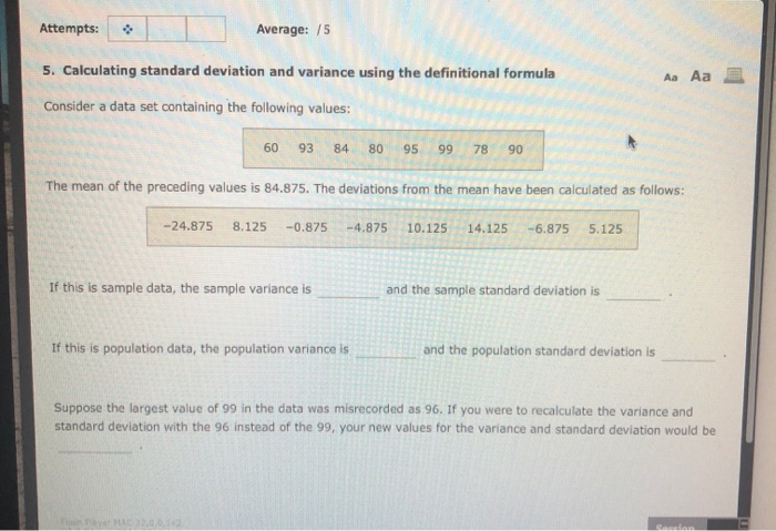 Solved Attempts: 5. Calculating standard deviation and | Chegg.com