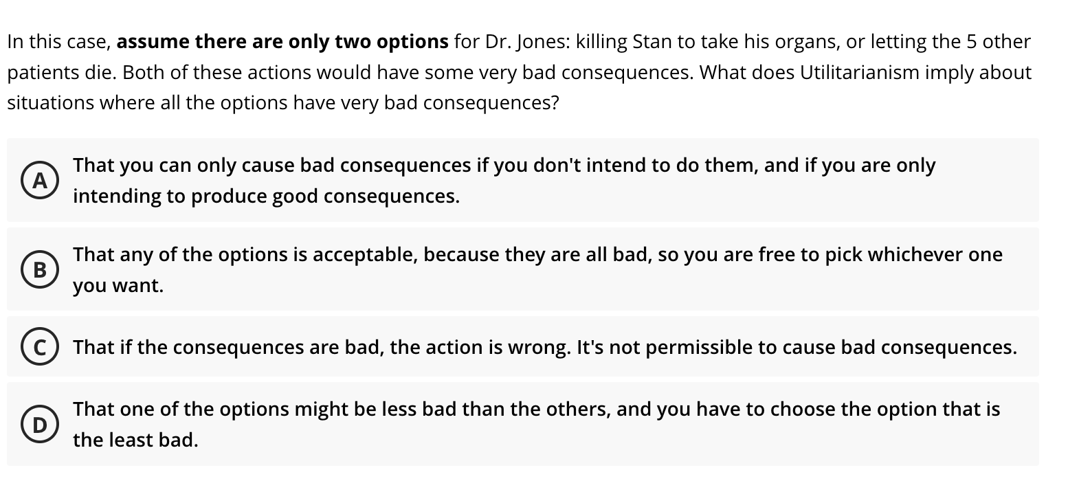 Solved Which of these is the best Utilitarian reason for Dr. | Chegg.com