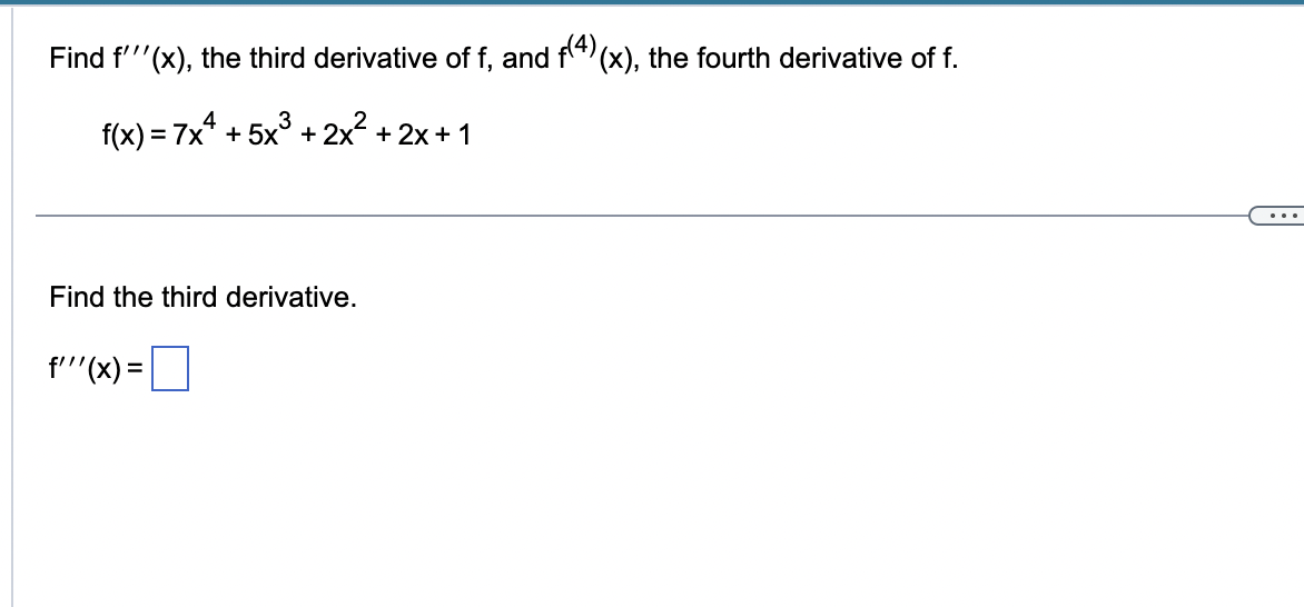 Solved Find f′′′(x), the third derivative of f, and f(4)(x), | Chegg.com