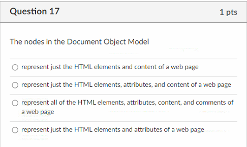 Solved Question 17 1 pts The nodes in the Document Object | Chegg.com