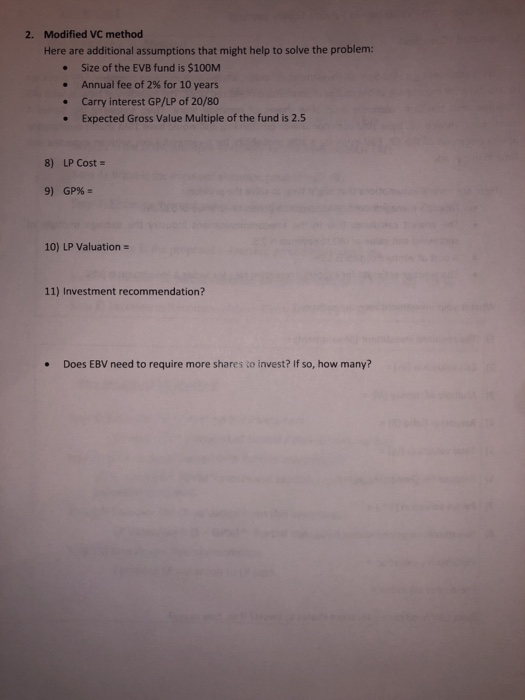 Modified VC method Here are additional assumptions | Chegg.com