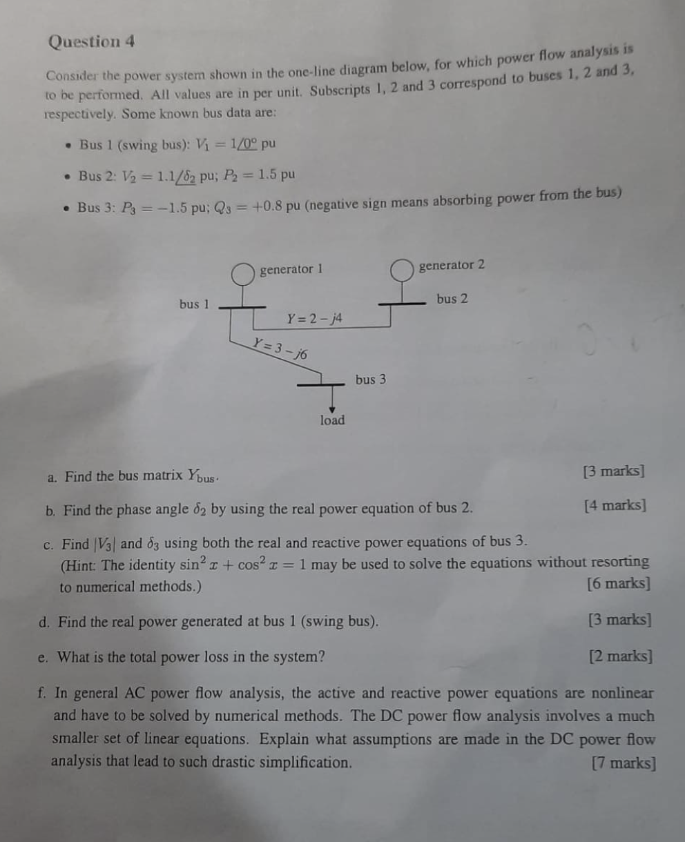 Solved Question 4Consider the power system shown in the | Chegg.com