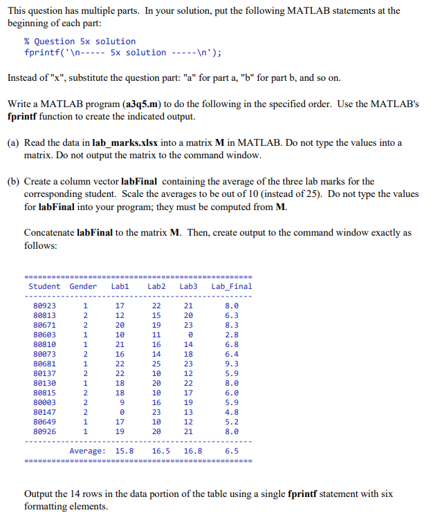 (10 points) The table below contains a class list for | Chegg.com