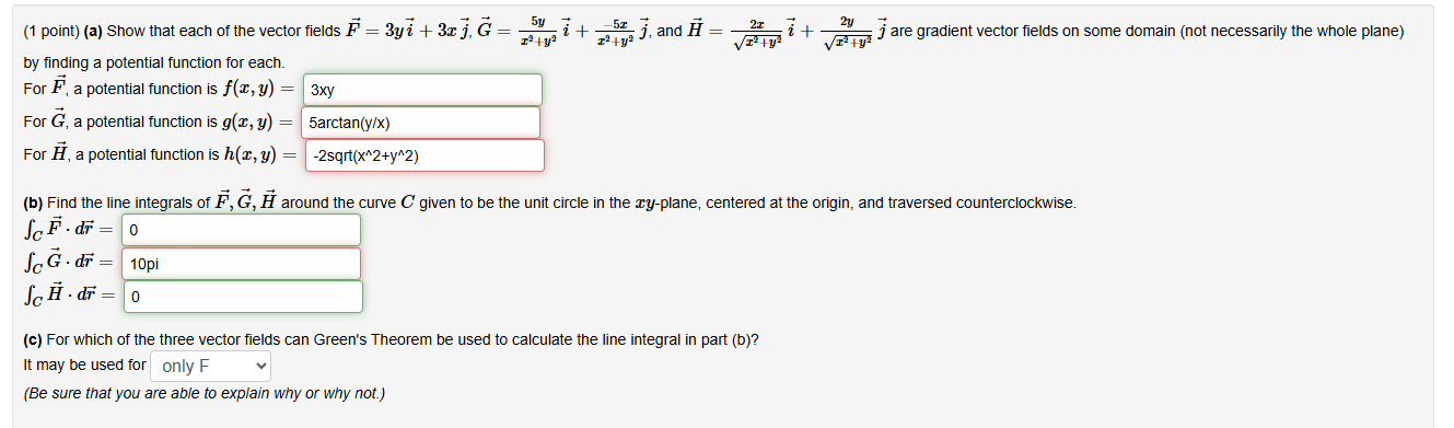 (1 ﻿point) (a) ﻿Show that each of ﻿the vector fields | Chegg.com