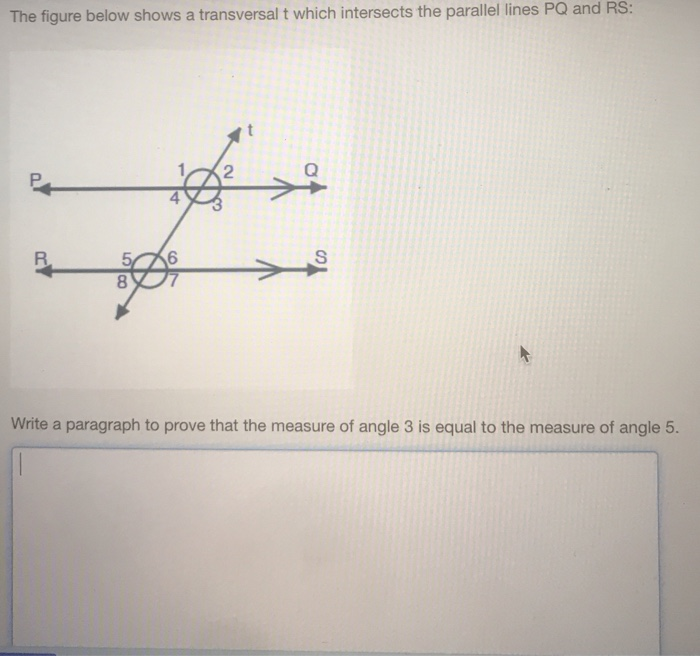 Solved The figure below shows a transversal t which | Chegg.com