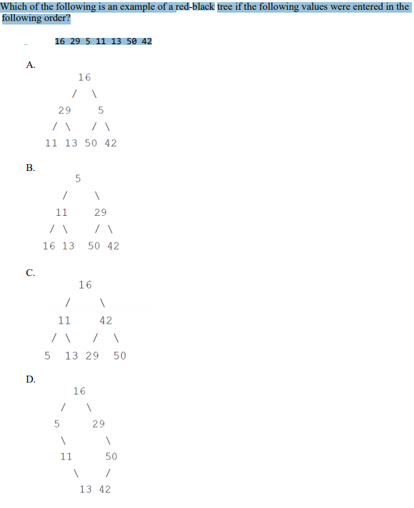 Solved Which of the following is an example of a red-black | Chegg.com