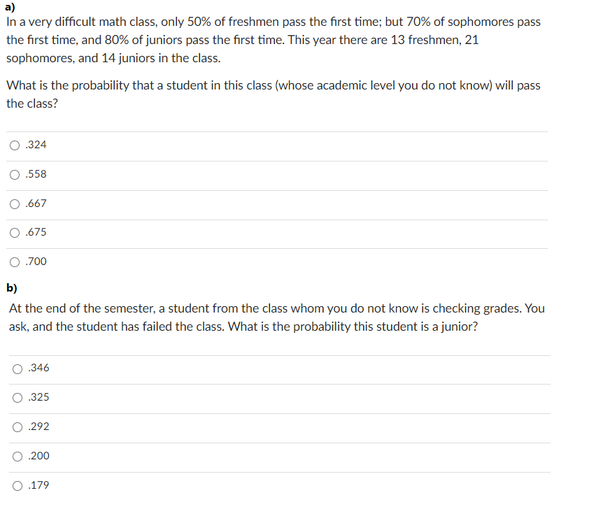 Solved a) In a very difficult math class, only 50% of | Chegg.com