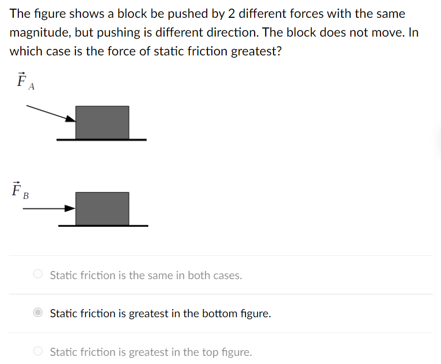 Solved The figure shows a block be pushed by 2 different | Chegg.com